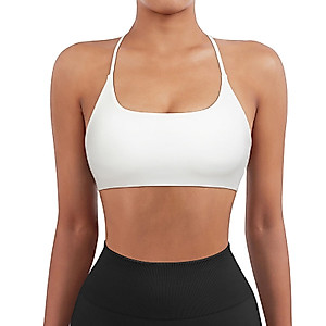 SUUKSESS Women 2 Piece Open Back Sports Bra Pack Strappy Workout Gym Yoga Crops (White & Black, L)