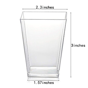 Sohapy 100 Pack 5.Oz Tall Square Food Grade Clear Plastic Dessert Tumbler Cups for Tiramisu,Cakes,Ice cream,Parfait, Dip, Sundaes,and Cookies (100)