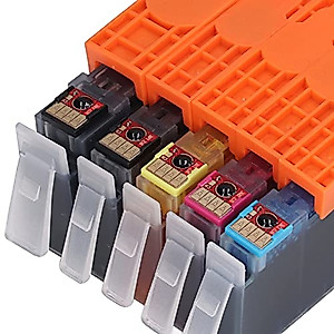 Hilitand Ink Cartridge Large Capacity Inkjet Cartridge Clear Fadeless Print Printer Cartridge for School, Office, Trading Firms (BK PBK C M Y 5 Colors)