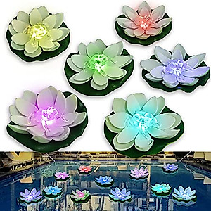 LOGUIDE Floating Pool Lights,LED Pond Light Floating Lotus Flower,Artificial Flower Floating Plant Light for Pool at Night,Battery Multicolor Waterproof,Garden Swimming Pond Christmas Decor 6PCS-Frog