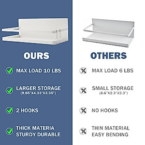 YiaChuii Magnetic Shelves for Refrigerator, Magnetic Spice Racks Fridge Magnets Shelf for Whiteboard with 4 Removable Hooks（2 Pack