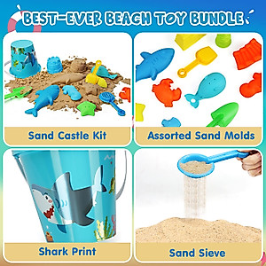 TOY Life Beach Sand Toys for Kids Toddlers - Shark Beach Toys for Kids 3-10, Toddler Sandbox Toy with Sand Bucket, Beach Shovels, Animal Molds Sand Castle Toys, Mesh Bag, Sand Toy for Toddler Boy Girl