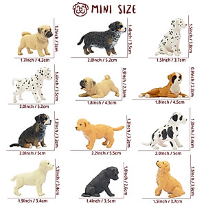Toymany 12PCS Mini Dog Figurines Playset, Realistic Detailed Plastic Puppy Figures, Hand Painted Emulational Tiny Dogs Animals Toy Set, Cake Toppers Christmas Birthday Gift for Kids Toddlers