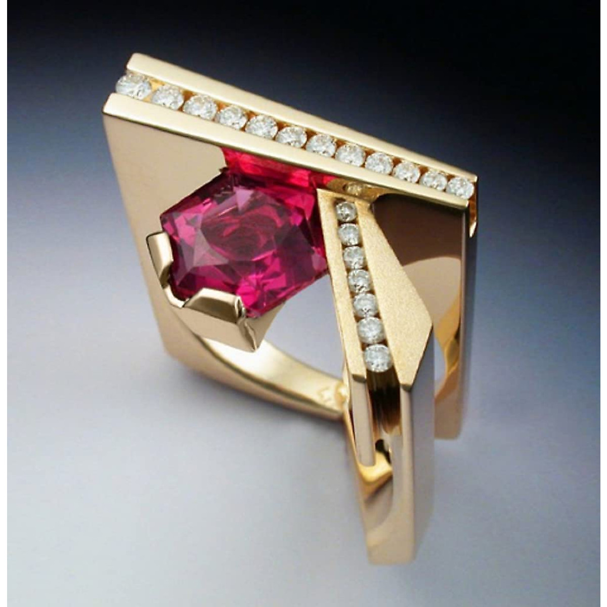 HUKQBUNX 18K Gold Multi Gem Geometric Irregular red gem Multi Diamond Diamond Diamond Cubic Zircon Women's Precious Fashion gem Couple Wedding Engagement Ring Size 6-10 (Size 8)