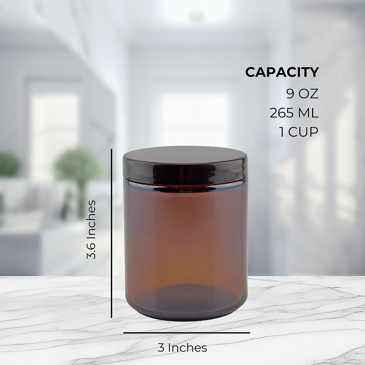 Cornucopia 8oz / 9oz Amber Glass Jars (6-Pack); Straight Sided Cosmetic Jars, Great for Body Butter, Creams, Stash Jars, Etc.