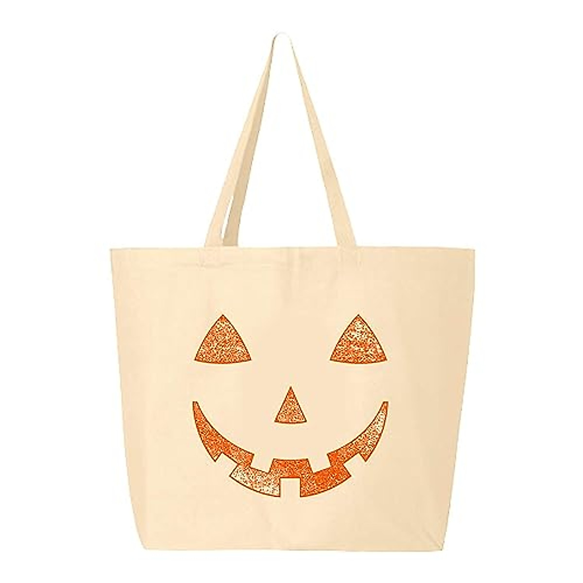 shop4ever Orange Jack O' Lantern Pumpkin Face Halloween Trick or Treat Jumbo Heavy Canvas Tote Reusable Shopping Bag Natural JUMBO 1