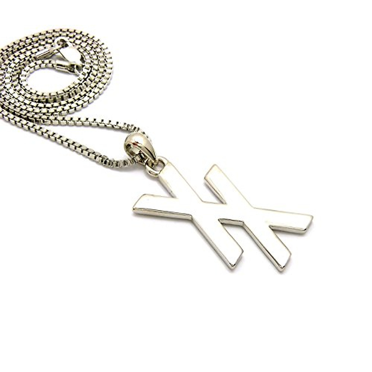Fashion 21 Unisex Polished Micro Initial XX Pendant 24" Various Chain Necklace in Silver Tone (Silver / 2mm 24" Box Chain)