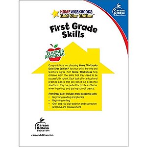 Carson Dellosa First Grade Skills Workbook―Grade 1 Reading, Addition, Subtraction, Graphing, Measuring, Phonics, Writing Skills Practice With Stickers (64 pgs) (Home Workbooks)