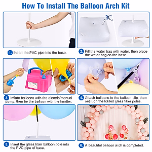 Balloon Arch Kit and Balloon Pump, Adjustable Balloon Arch 2 Balloon Stand with 120PCS Balloons, Water Bases, 60 Balloon Clips, Knotter for Wedding Graduation Birthday Party Supplies Decoration