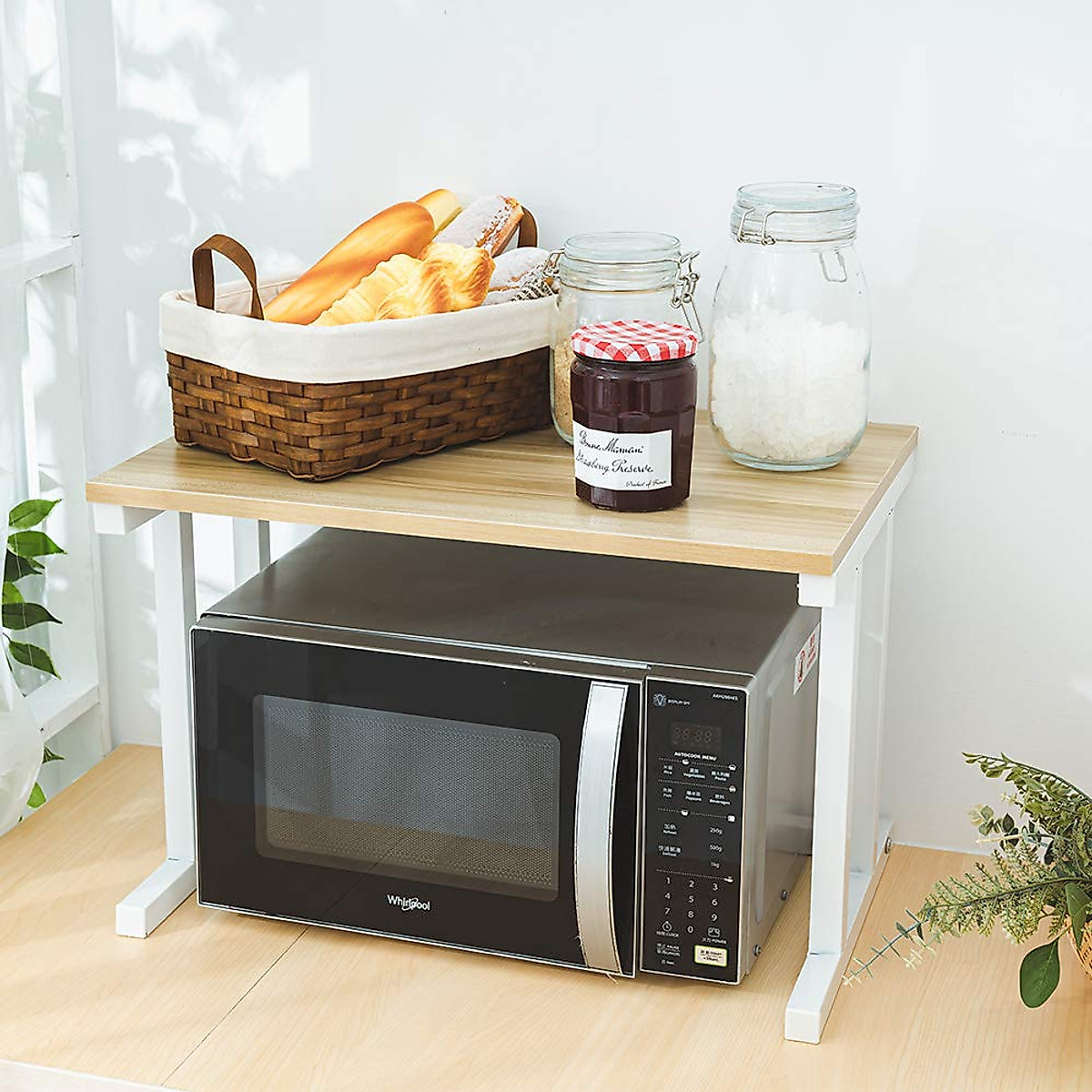 Farios Wooden Microwave Oven Rack, 2-Tier Kitchen Counter Shelf, Kitchen Space Saving Organizer, Two Layers Counter Top Organizer for Printers on Desk, Microwave Shelf Stand - Blond Wood