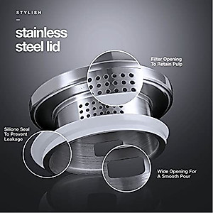 Glass Pitcher with Stainless Steel Lid - 1.8L / 60 oz Glass Jug - Hot & Cold Beverages - Lemonade, Juice, Iced Tea, Milk, Coffee - Heat Resistant Glass - Handle & Spout Carafe - Premium Gift Box