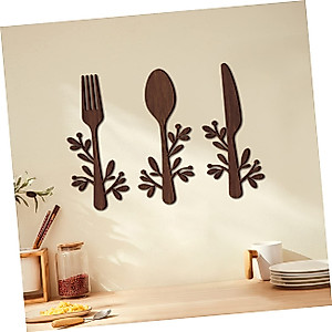 Yardenfun 3pcs Wooden and Fork Pendant Kitchen Utensils Wall Sign Fork and Spoon Wall Decor Wood Spoon Fork Sign Farmhouse Wooden Wall Plaque Country Home Decor Basswood Metallic Line