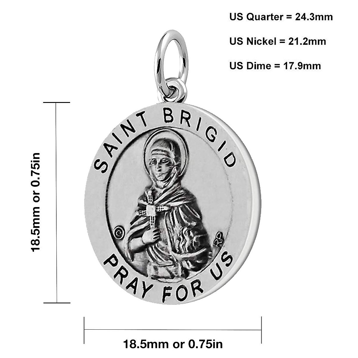 US Jewels Ladies 925 Sterling Silver Saint Brigid Medal Pendant, 18.5mm