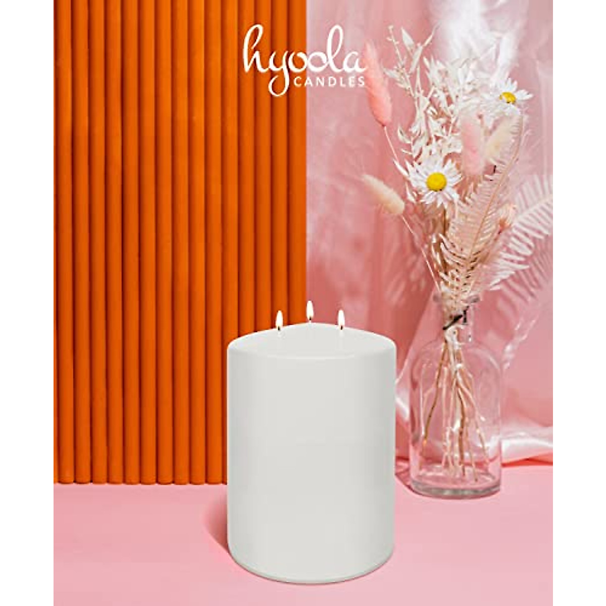 HYOOLA White Three Wick Large Candle - 4.75 x 8 Inch - Unscented Big Pillar Candles - 120 Hour - European Made