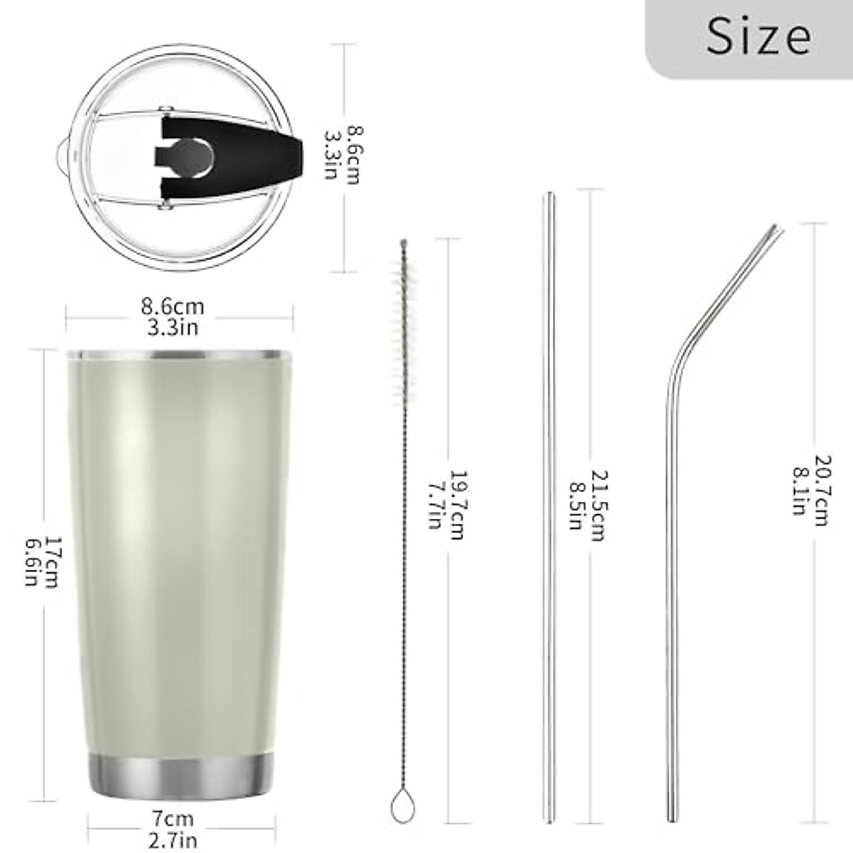innewgogo Beige 20 oz Stainless Steel Vacuum Insulated Tumbler for Women Men Reusable Water Bottle with Leak-proof Lid & Straw Reusable Cup for Iced Tea Coffee Water School Gym Home Office