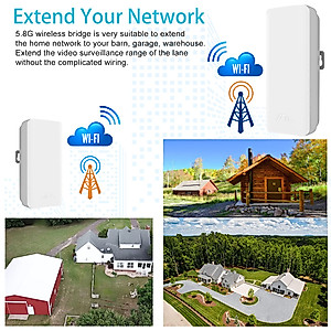 Point to Point Wireless Bridge Outdoor,5.8G WiFi Access Extender CPE Outdoor WiFi Long Range Internet Repeater Supports Video Surveillance Transmission up 1.2 Miles with 12DBi Gain Antenna 2 Pack