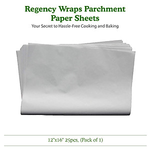 Regency Wraps Parchment Paper Sheets For Non-Stick Cooking and Baking, Greaseproof Paper Liners for Cookie Sheets, Cake Pans, Air Fryer and Microwave Safe, White, 12 x 16 inches, 25pcs, Pack of 1