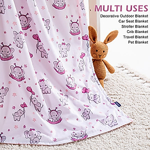 QSTEHEML Baby Blankets Super Soft for Boys Girls, Pink Minky Lightweight Elephant Blanket with Double Layer Unisex Newborn Travel Blanket for Toddler Nursery Crib Stroller, 30X40 Inches