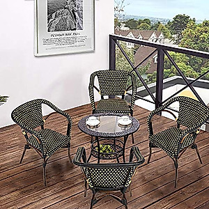 LUCKYERMORE Outdoor Rattan Wicker Chair Set of 4 Stackable Arm Chairs with Aluminum Frame Patio Dining Chair for Backyard Porch Garden, Black/Cream
