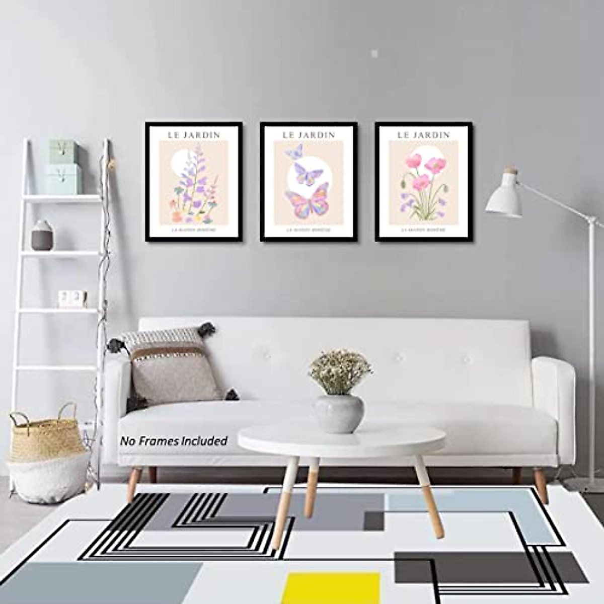 Le Jardin Posters for Room Aesthetic - Unframed Set of 3 (12x16 inch) Danish Pastel Room Decor, Butterfly Wall Art, Boho Wall Decor, Room Decor Aesthetic, Flower Market Posters, Purple Butterfly Pink Poppy Artsy Poster Prints for Living Room Bedroom by za
