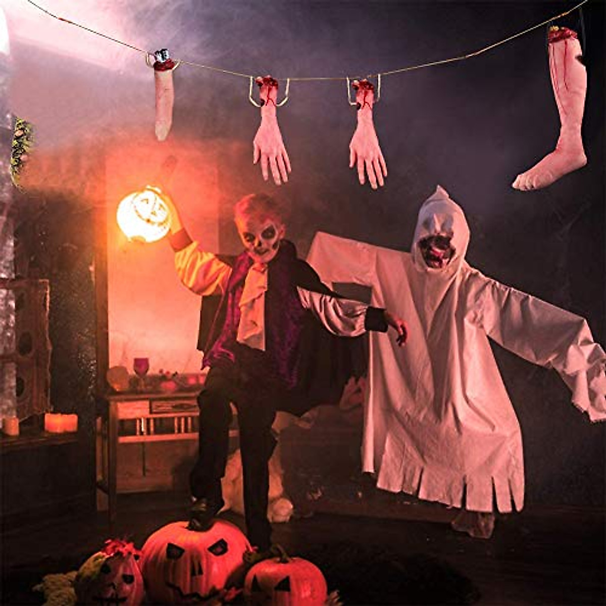 SIHUAN Halloween Horror Party Decorations Hanging Broken Body Parts Halloween Scary Props Bloody Hands Feet Halloween Tricky Haunted House Crime Scene Vampire Zombie Party Favor（3PCS Body Parts）