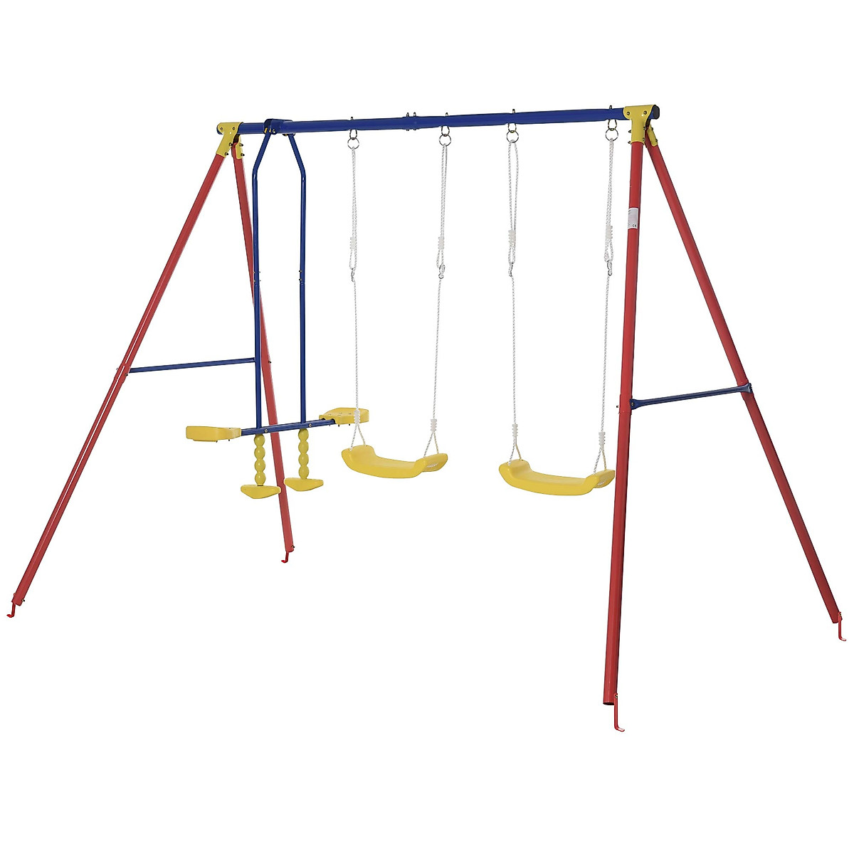 Outsunny Metal Swing Set with Glider, Two Swing Seats and Adjustable Height, Outdoor Heavy Duty A-Frame Suitable for Playground, Backyard, Multi-Color