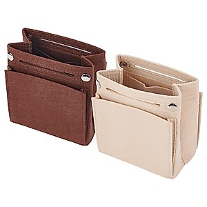 WADORN 2 Colors Purse Felt Insert Organizer, Small Handbag Felt Organizer Tote Bag Divider Pocket Inside Bag in Bag Organizer Pochette Accessories for Mini Purse Clutch Travel Bag, 6.6x1.4×7.0 Inch