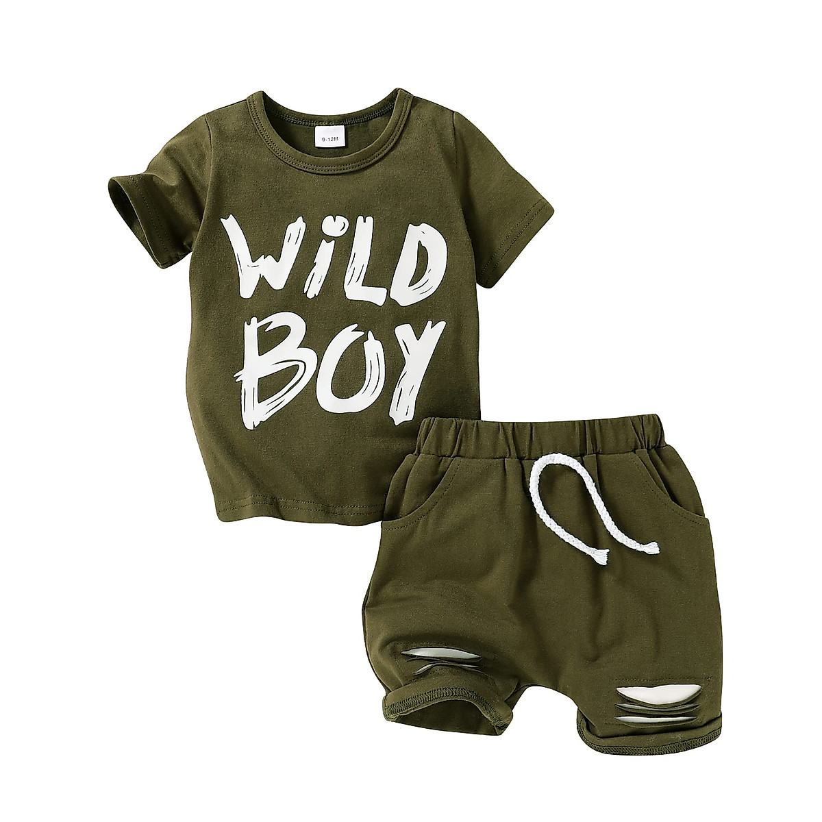 Happy Town Toddler Baby Boy Clothes Short Sleeve T-shirt and Shorts Boys Summer Clothes Set (Green, 6-12 Months)