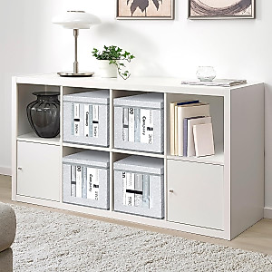 Homsorout Fabric Bins for Storage - Decorative Storage Basket with Lid, Clothes Storage Cubes with Side Window, Collapsible Storage Containers for Home, Deep Shelves, 4 Pack, Light Gray