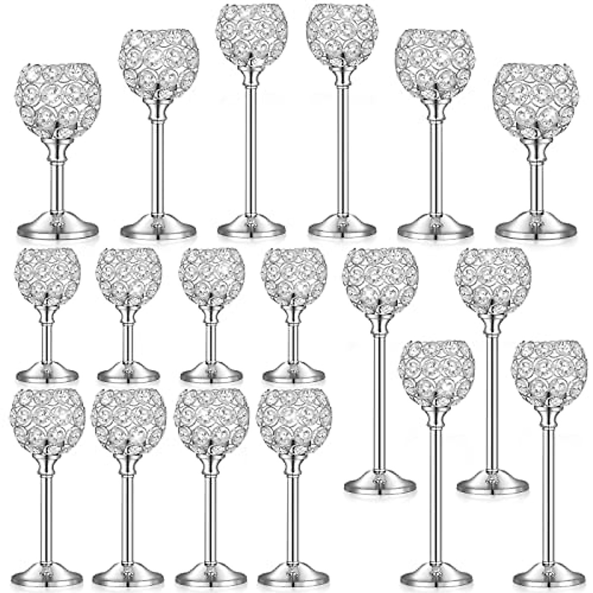 18 Pieces Crystal Candle Holders Bulk Candle Stick Holder Centerpieces for Table Wedding Centerpieces Crystal Decorative Tealight Candle Dining Table Candle Holder Decor for Party (Silver)