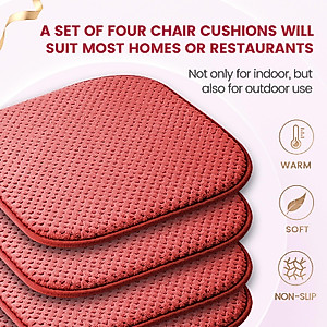 BSAOUTZ Memory Foam Dining Chair Cushions Set of 4, Non Slip Biscuit Cushion for Desk Chair, Washable Soft Kitchen Chair Cushions, Stay in Place Backing Seat Pad Cushion, 16" x16", Hot Red