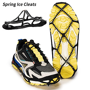 D-GROEE Ice Cleats Crampons Traction Snow Grips for Boots Shoes, Stainless Steel Snow Traction Cleats, Outdoor Sports Shoe Crampons Ice Grip for Ice Snow, Winter Hiking Climbing Ice Fishing Black