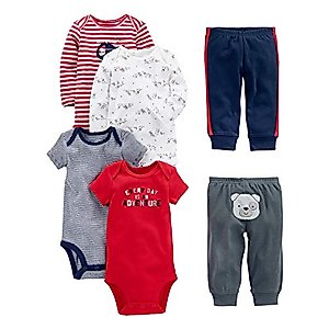 Simple Joys by Carter's Baby Boys' 6-Piece Bodysuits (Short and Long Sleeve) and Pants Set, Navy/Puppy, 18 Months