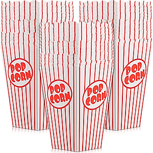 200 Pack Movie Night Popcorn Boxes Paper Popcorn Bucket Red and White Striped Popcorn Container Vintage Retro Popcorn Bags for Party 6.3 Inch Tall Popcorn Holders for Carnival Circus Party