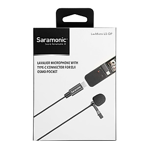 Saramonic Compact Clip-On Omnidirectional Lavalier Microphone Designed for DJI Osmo Pocket & DJI Pocket 2 with 6.6' (2m) Cable & USB-C Connector (LavMicro U3-OP), Black, LAVMICROU3-OP