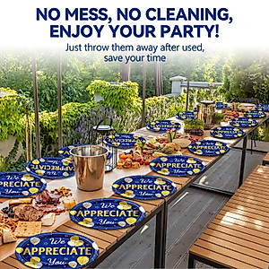 50 Pcs We Appreciate You Party Plates Thank You Plates CNA Appreciation Week Supplies Large 11 Inch Employee Appreciation Party Oval Paper Plate Platter for Teacher Doctor Nurse Staff, Blue Gold