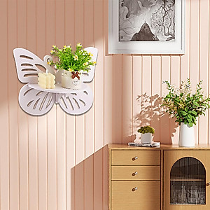 OLYCRAFT 13.8x11x4.3 Inch Butterfly Floating Shelves White Butterfly Wall Mounted Shelve Butterfly Shape Storage Rack Butterfly Nursery Wall Deor Floating Shelf for Living Room Home Laundry Room Decor