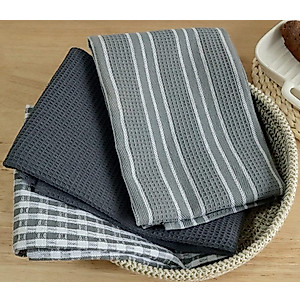 100% Cotton Waffle Tea Towels Pack of 3 Set Trendy Stripes Dish Towels for Kitchen Pack of 3 Kitchen Tea Towel Set 17x25 in