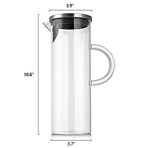 Cedilis 50 OZ Glass Pitcher with Stainless Lid and Handle, Glass Water Carafe Beverage Bottles Iced Tea Pitcher for Hot Cold Water, Ice Lemon Tea and Juice