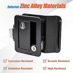 Siasky Black RV Door Lock Replacement, Upgraded RV Door Latch with Paddle Deadbolt 4 Keys, Camper Door Lock for Travel Trailers Horse Cargo Hauler, Zinc Alloy Trailer Entry Door Latch Replacement