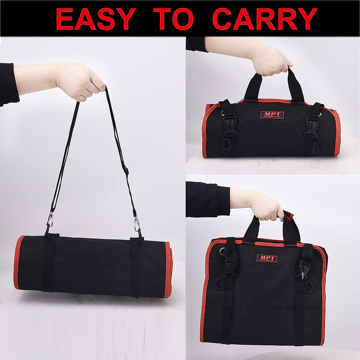 Roll Up Tool Bag, MPT Tool Organizer with 11 Toll Pouches Motorcycle Electricians Tool Bag Wrench Roll Up Pouch, Without Tools