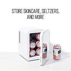 Chefman Portable Mirrored Personal Fridge, 4 Liter Mini Refrigerator, Skin Care, Makeup Storage, Beauty, Serums And Face Masks, Small For Desktop Or Travel, Cool & Heat, Cosmetic Application