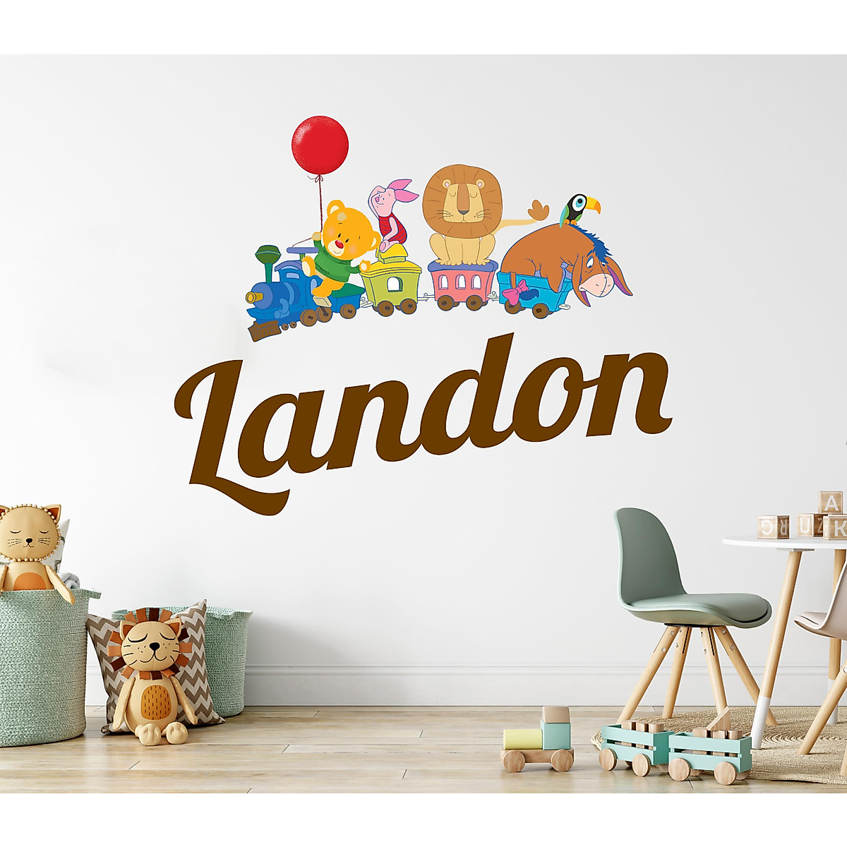 Teddy Bear and Pooh Friends Custom Name Wall Decal - Personalized Nursery Name -Wall Decal for Nursery Decoration playroom Decoration (Wide 20"x16" Height Inches)
