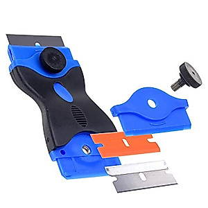 Kare & Kind 2x Double-Edged Razor Scraper - Plastic and Metal Edges - Scrape Stickers, Labels - Clean Cooktops, Walls, Glass, Windows - Includes 24x Plastic Blades, 12x Metal Blades - (Orange/Blue)