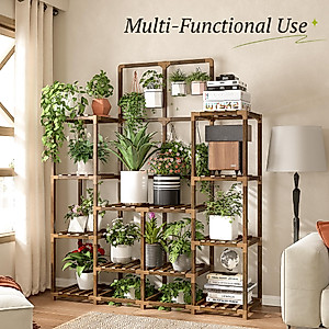 EnHomee Plant Stand Indoor Large Plant Stands Outdoor Wood Tiered Plant Shelf For Multiple Plant, Tall Plant Stand 6 Tiers with 12 Potted Plant Holder Tables Large Plant Rack, 44.9"W x 11.8"D x 62.2"H