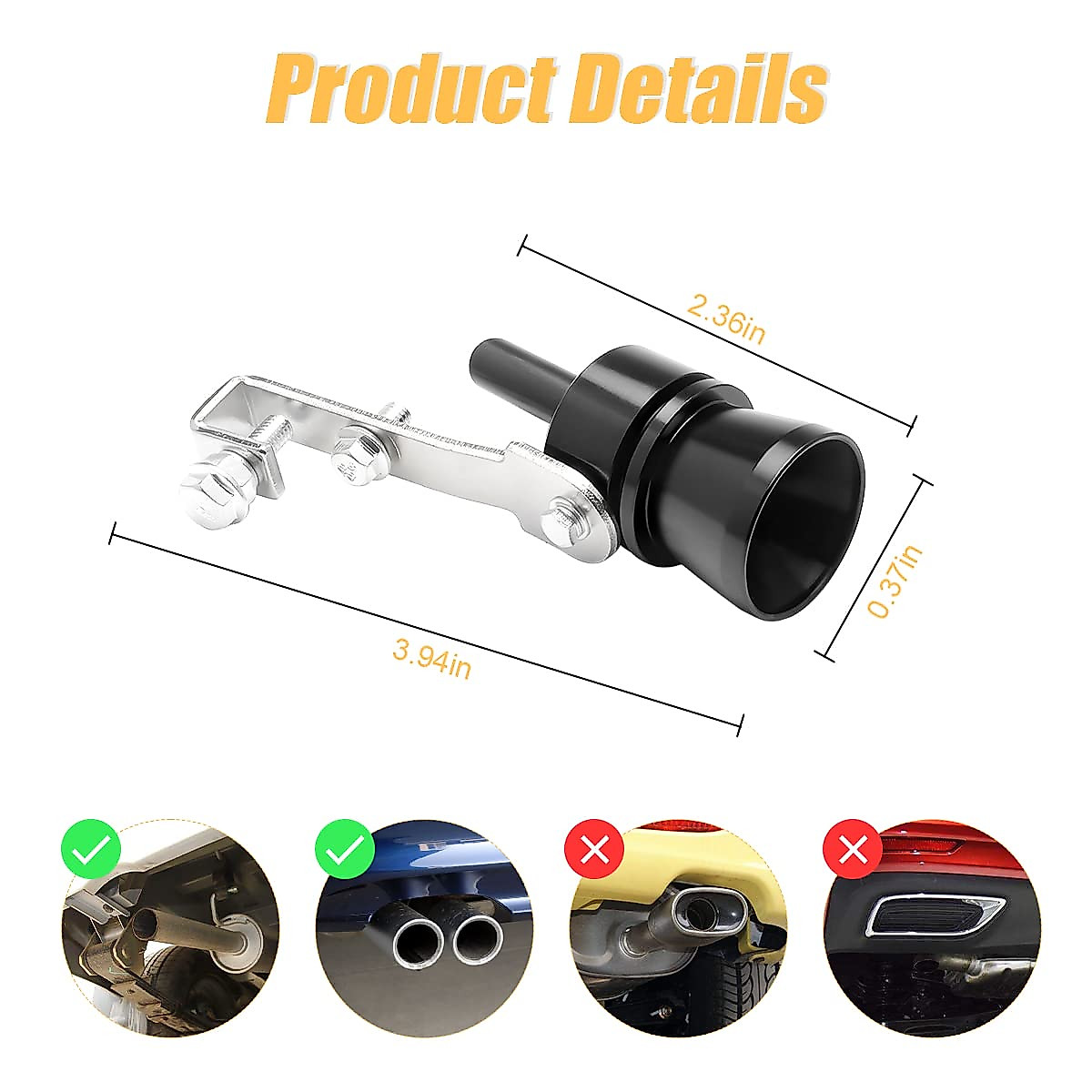 2PCS Turbo Sound Whistle Simulator, Aluminum Alloy Blow off Valve Muffler Sound Booster for Auto Exhaust, Car Roar Maker Tail Pipe Whistle, Styling Running Accessories for Most Cars (Black)