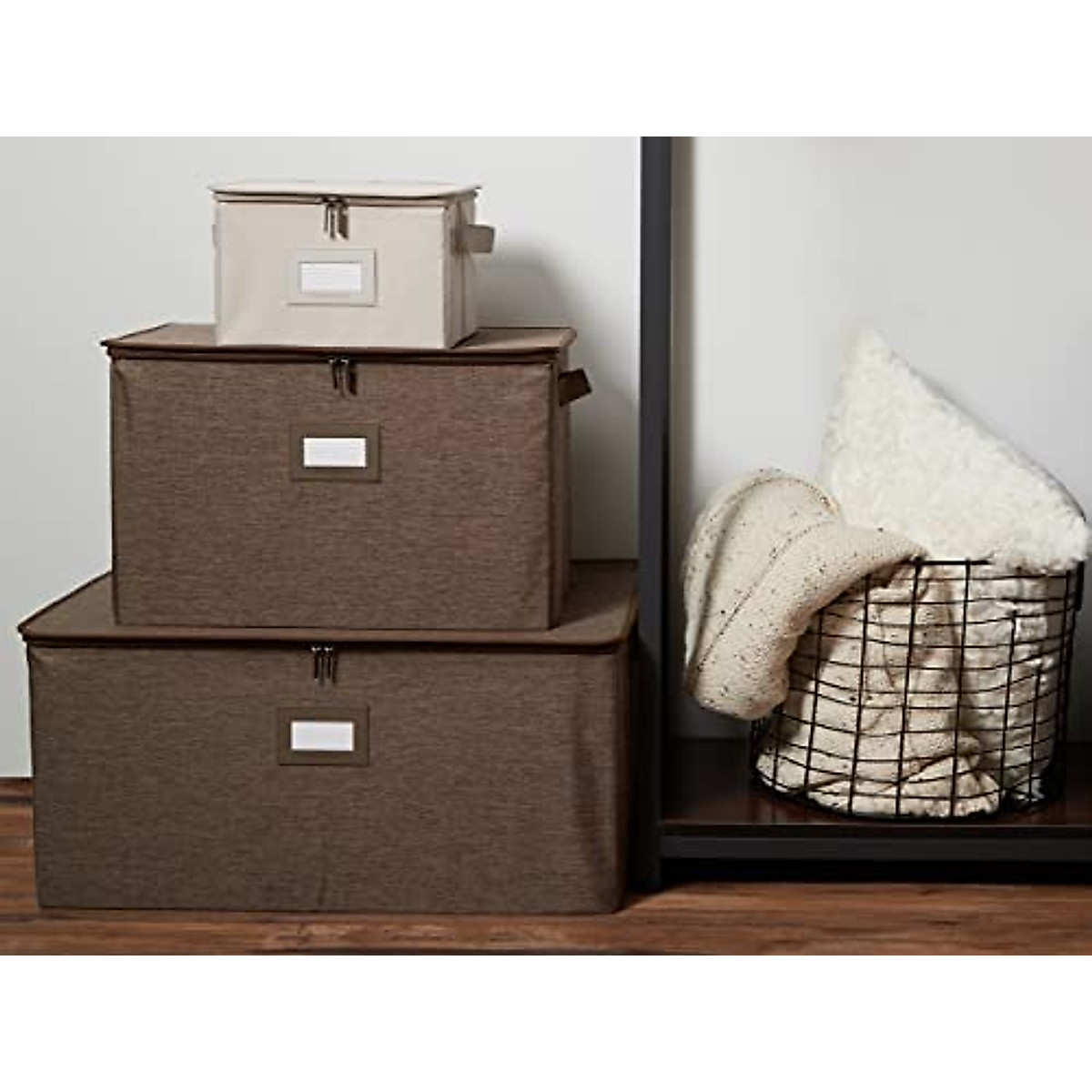 Covermates Keepsakes - Zip-Top Storage Box - Heavy Duty Polyester- Reinforced Handles - Stackable Design - Indoor Storage-Beige Heather