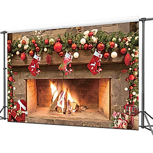 Dudaacvt 7x5ft Christmas Photography Backdrops Christmas Fireplace Decoration Background Family Party Birthday Baby Shower Decoration Photo Booth Props D469