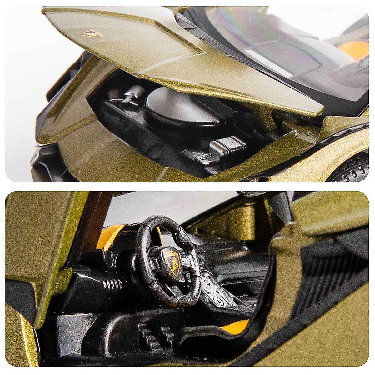 WAKAKAC Diecast Car Compatible for Sian Roadster 1/32 Scale Model Car Alloy Pull Back Door Opening Vehicles with Sound and Light Toy Car for Kids Boys Gift(Army Green)