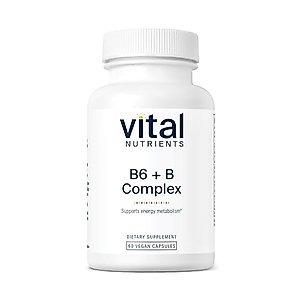 Vital Nutrients Vitamin B6 + B Complex | Vegan Methylated B Vitamins for Energy, Metabolism, Heart Health* | High-Potency Vitamin B6 for Menstrual Discomfort * | Gluten, Dairy, Soy Free | 60 Capsules